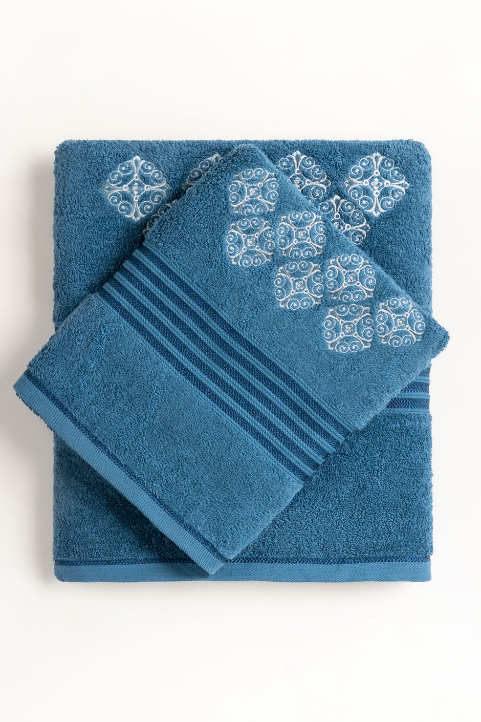 Blue Steel Embroidered Towel