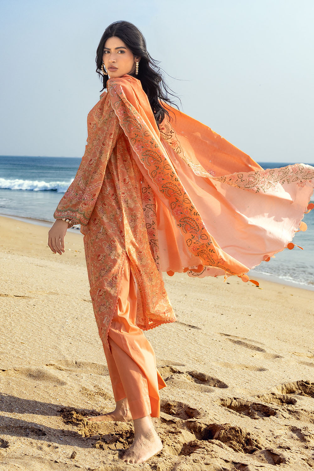 3 Piece Schiffli Embroidered Printed Lawn Suit with Embroidered Denting ...