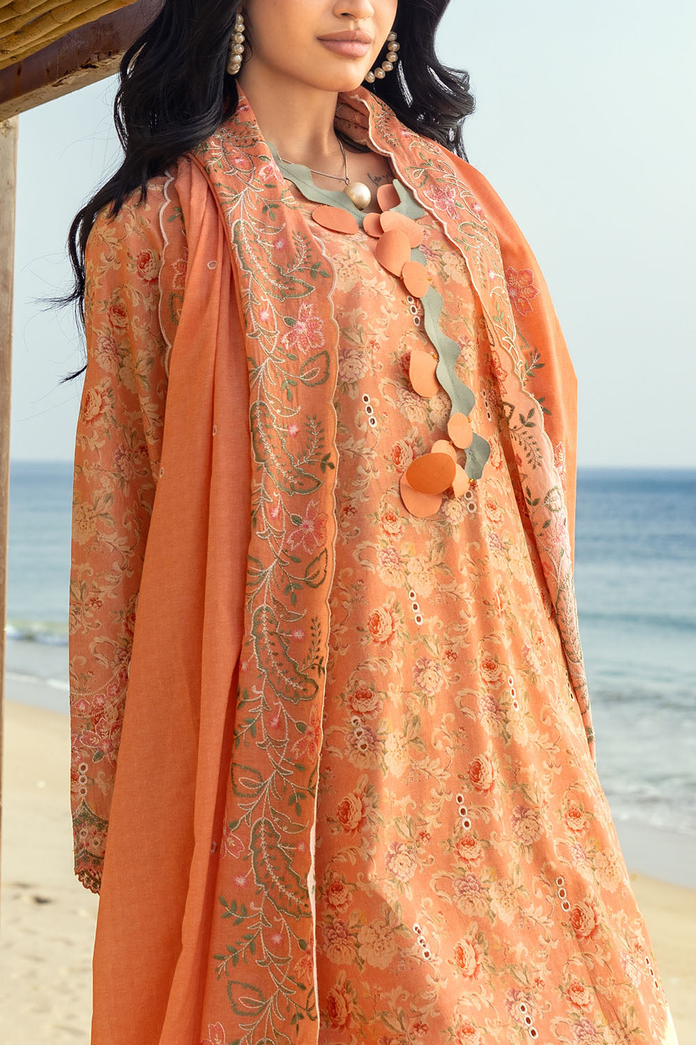 3 Piece Schiffli Embroidered Printed Lawn Suit with Embroidered Denting ...