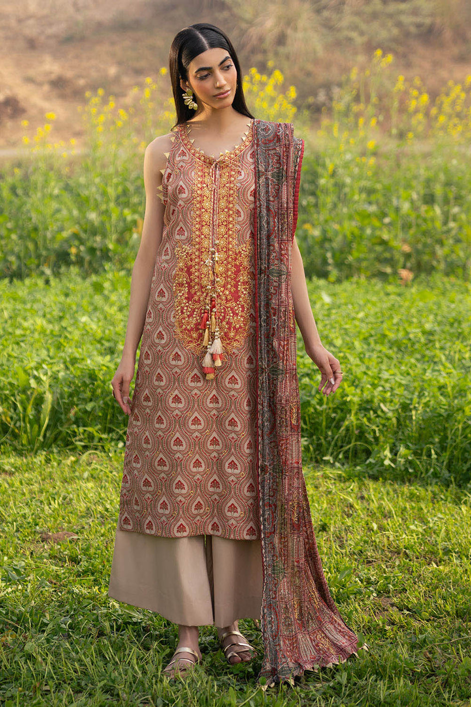 3 Piece Embroidered Printed Lawn Suit with Embroidered Neckline