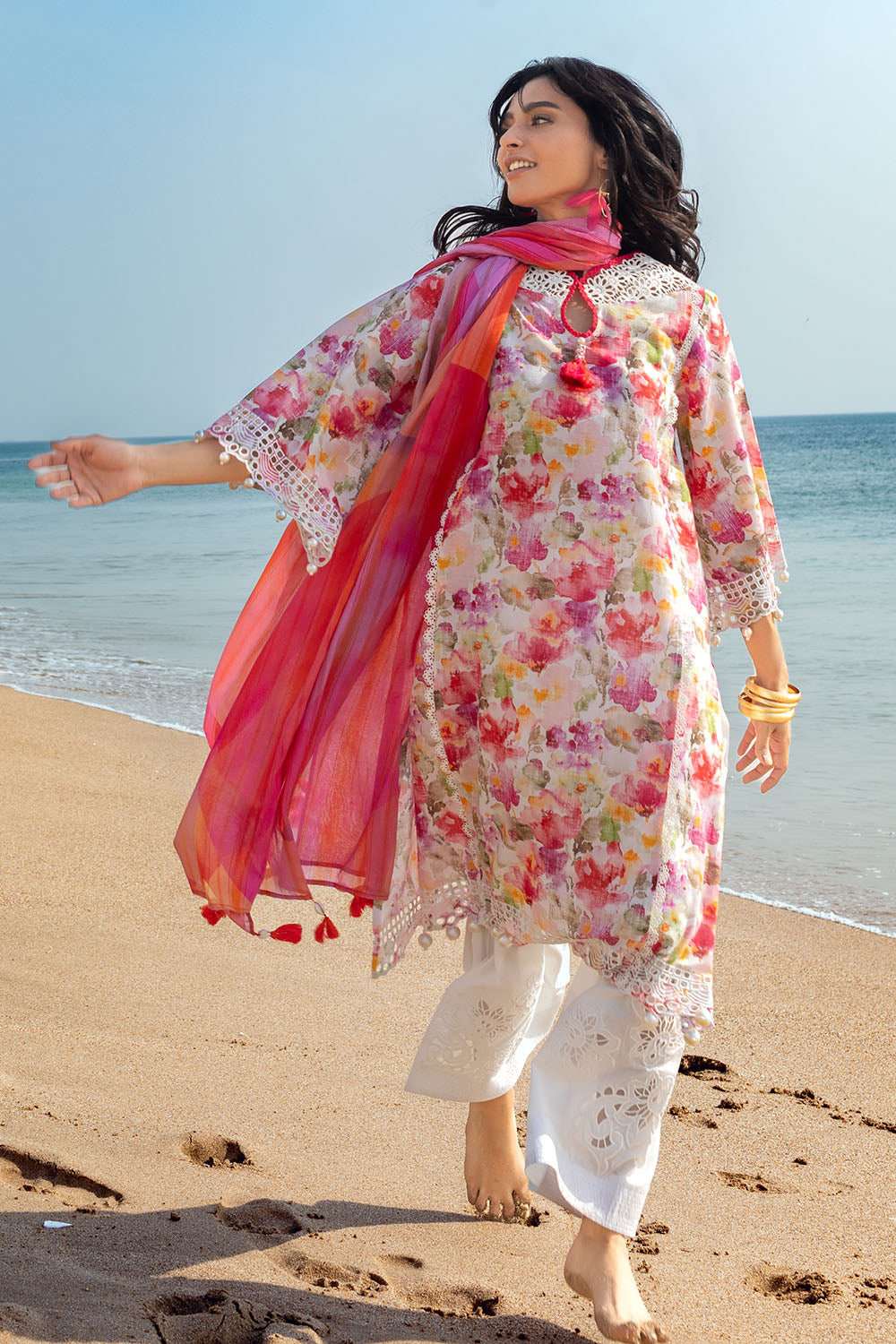 3 Piece Schiffli Embroidered Printed Lawn Suit with Lace Dupatta CL ...