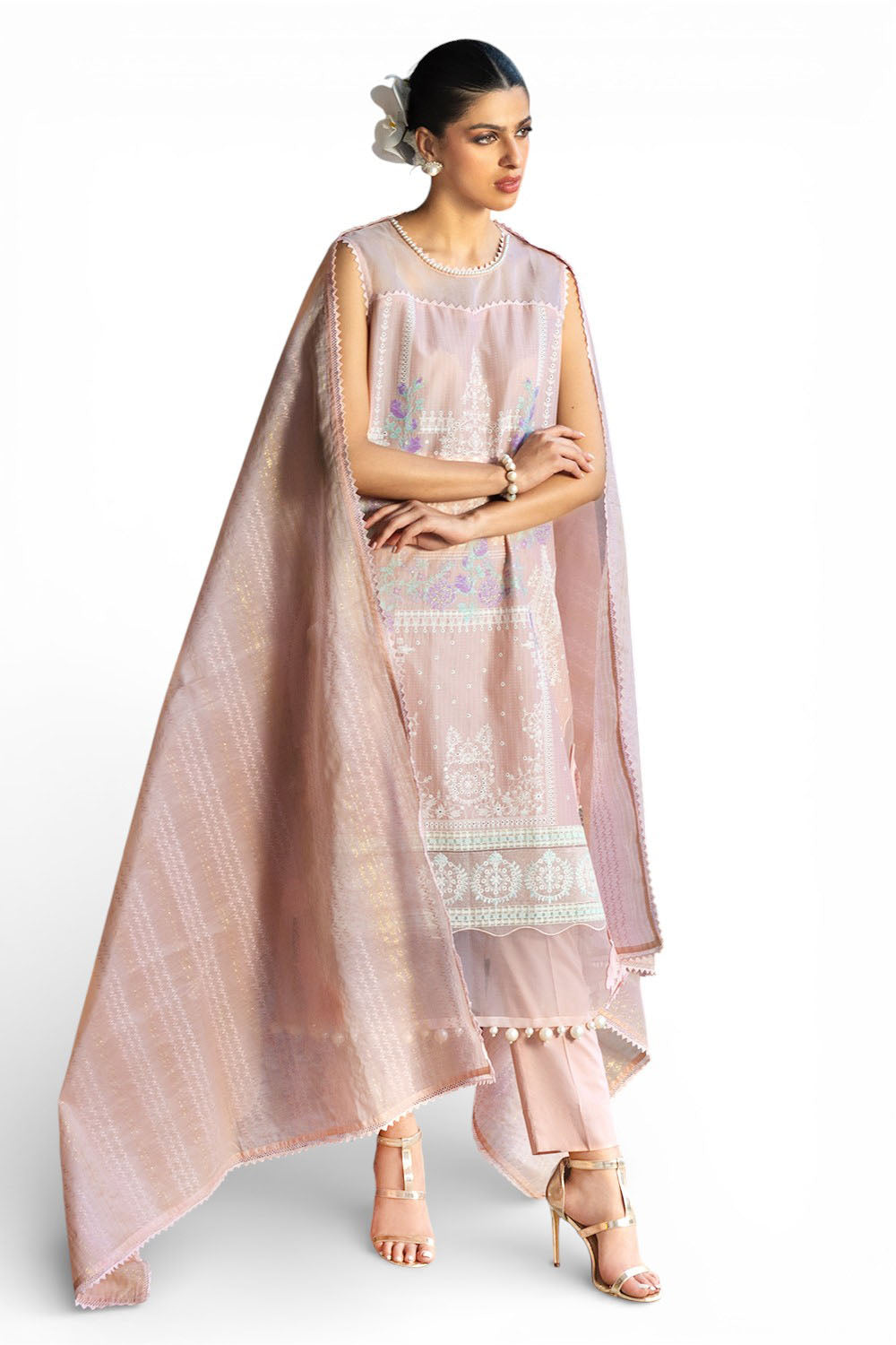 3 Piece Embroidered Dobby Suit with Borders and Zari Dupatta FE-52024 ...