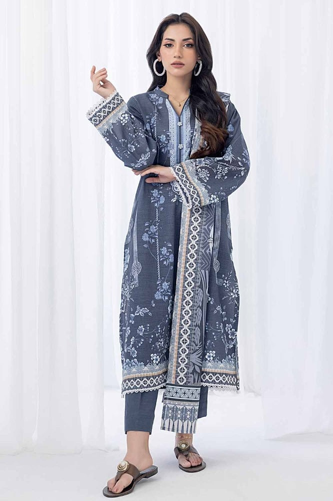 Grey 3 Piece Printed Khaddar Unstitched Suit for Women | Gul Ahmed