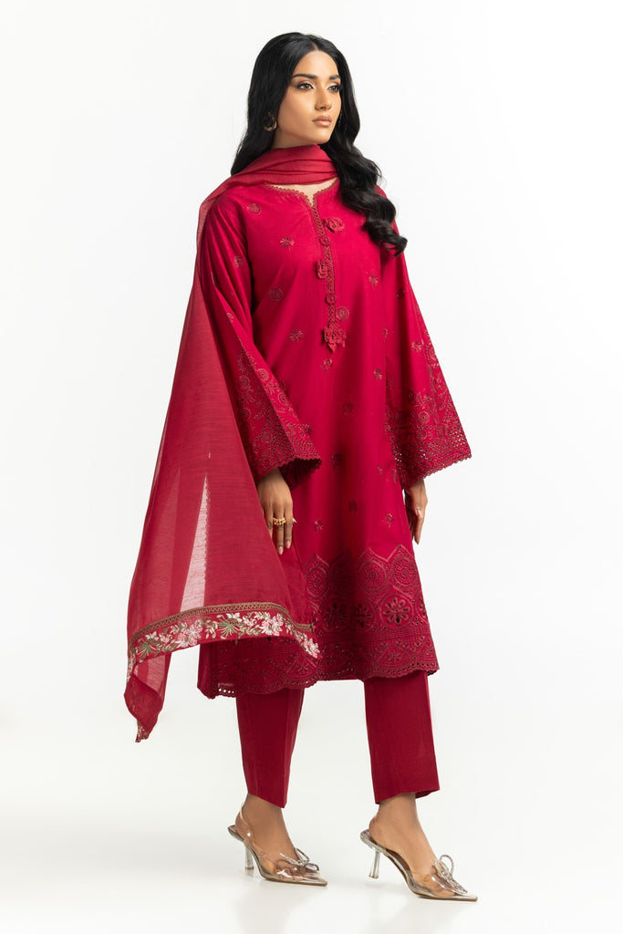 Red Poly Munar Embroidered Dupatta for Women | Gul Ahmed
